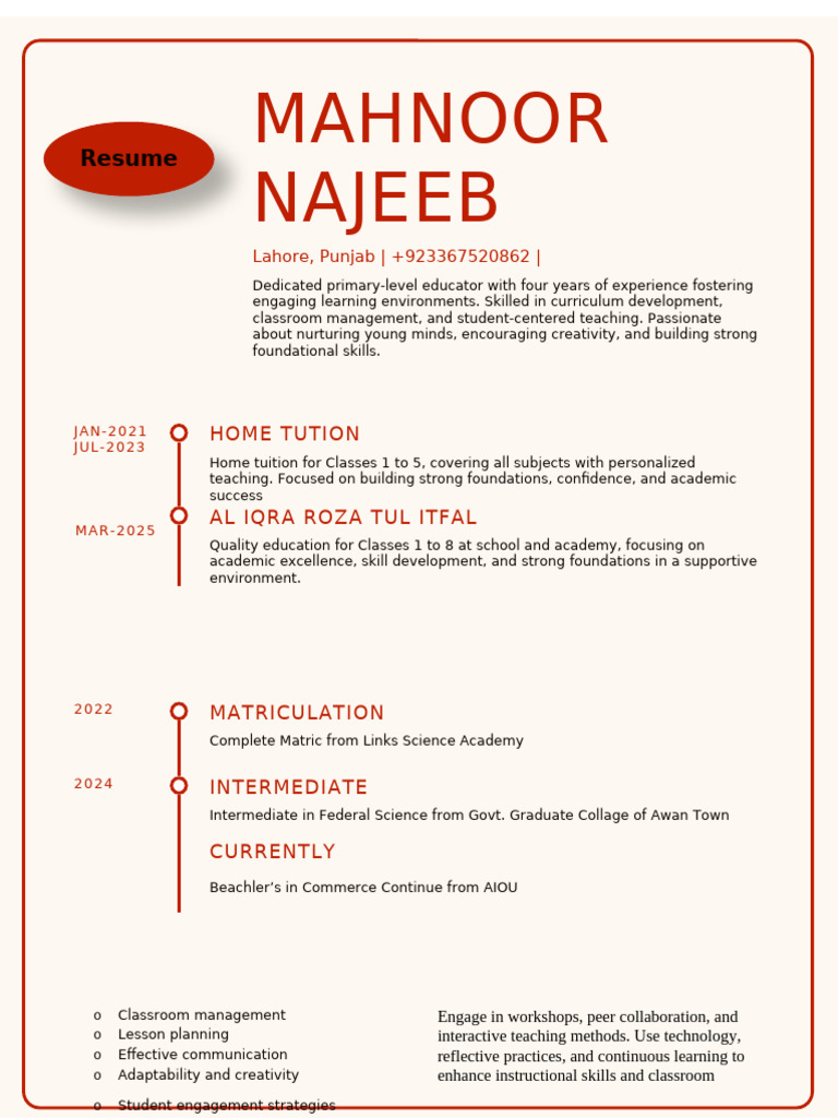 Mahnoor Najeeb: Experience | PDF