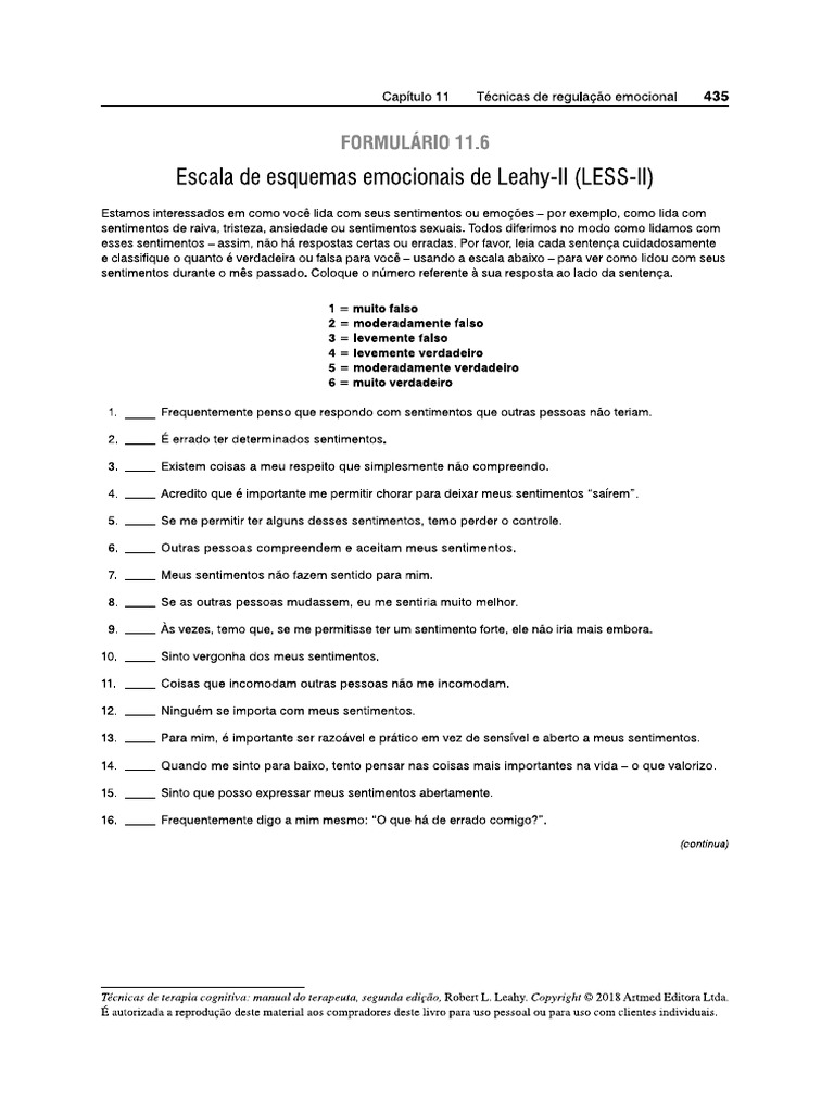Escala de Esquemas Emocionais de Leahy-II (LESS-II) | PDF