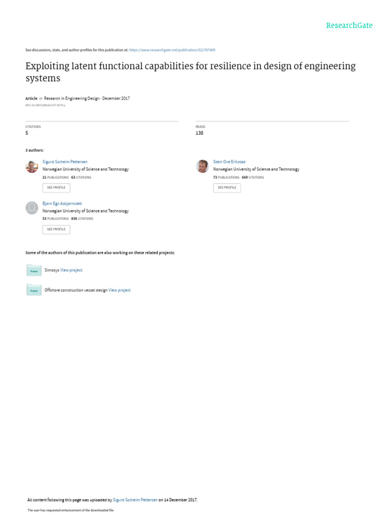 Exploiting Latent Functional Capabilities for Resilience in Design of Engineering | PDF ...