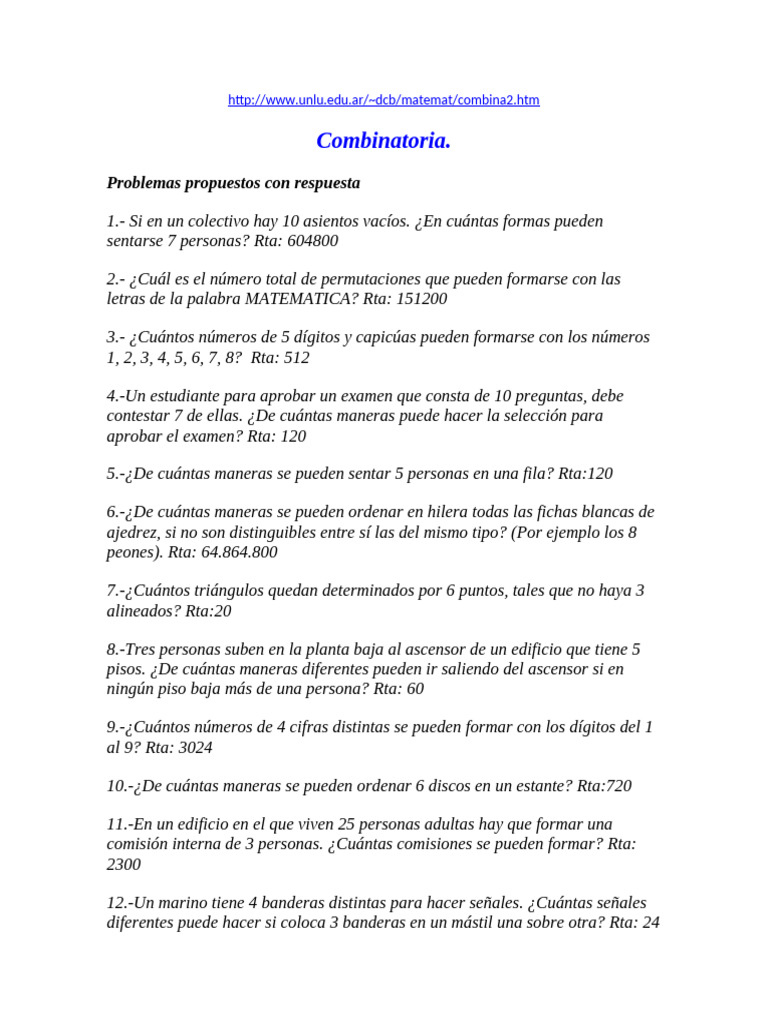 combinatoria-ejercicios | PDF