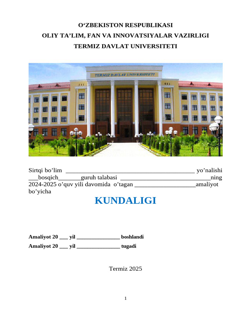 Amaliyot Kundalik Namuna 3-Kurs | PDF