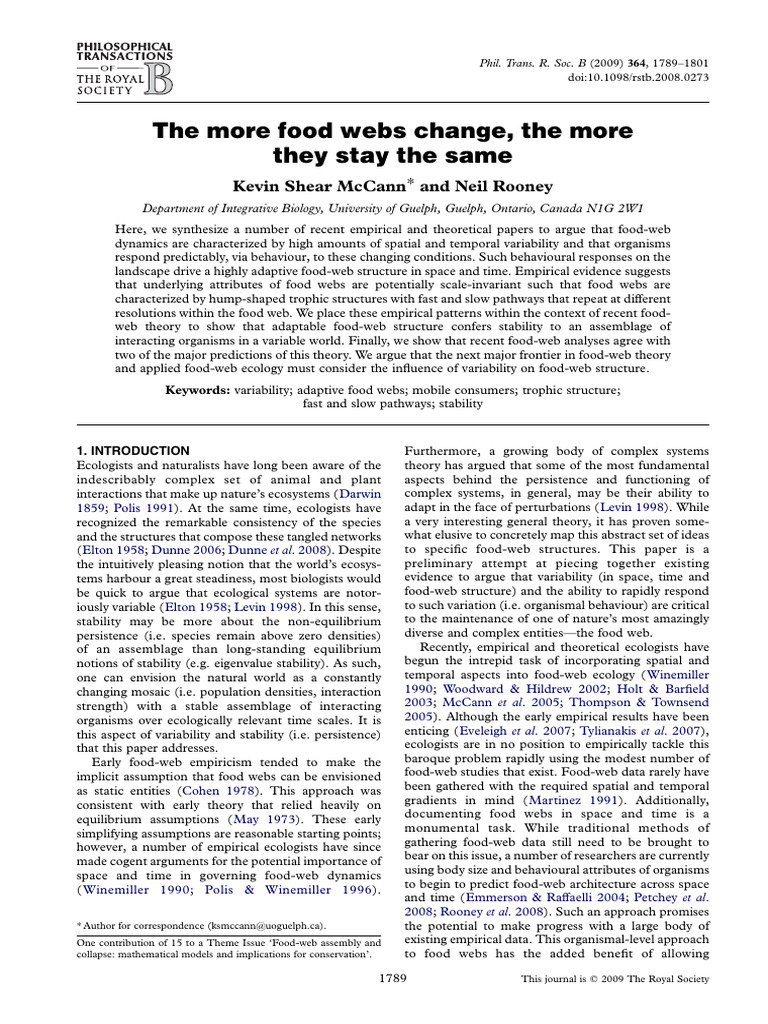 The More Food Webs Change, The More They Stay The Same | PDF | Food Web ...