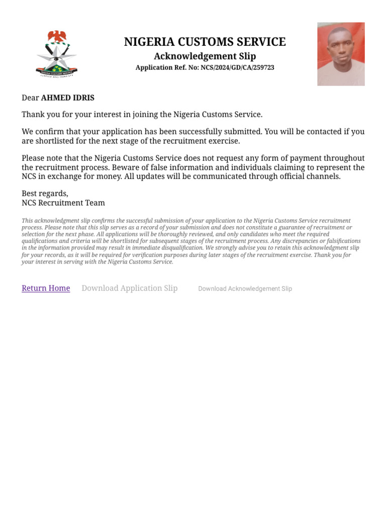 Print Acknowledgment Slip | PDF