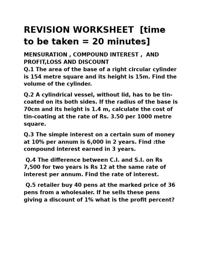 Revision Worksheet | PDF