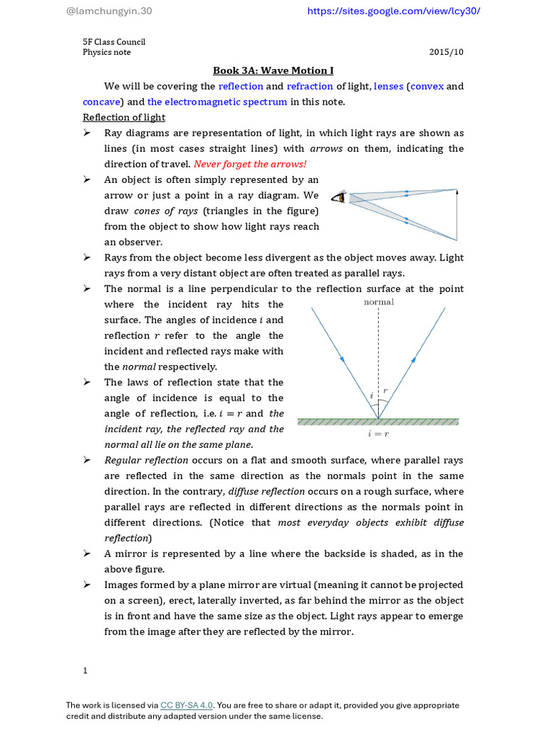 B3 - Wave Motion I - No Solutions | PDF | Refraction | Reflection (Physics)