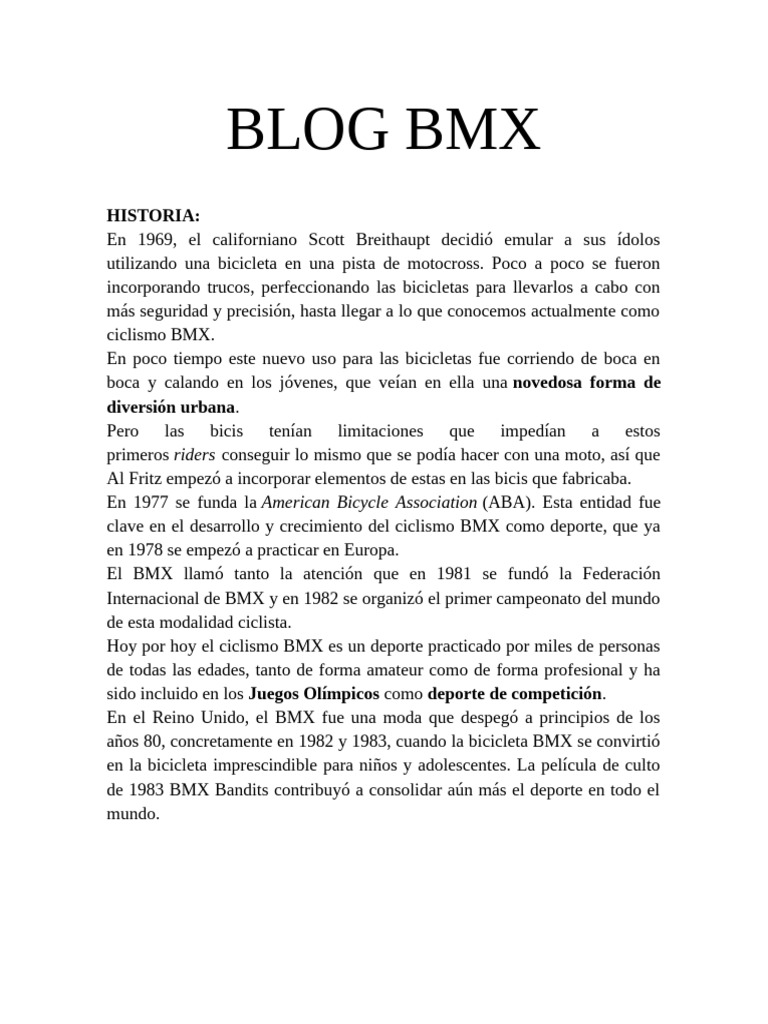 Blog BMX | PDF | Ejercicio aerobico | Transporte impulsado por humanos