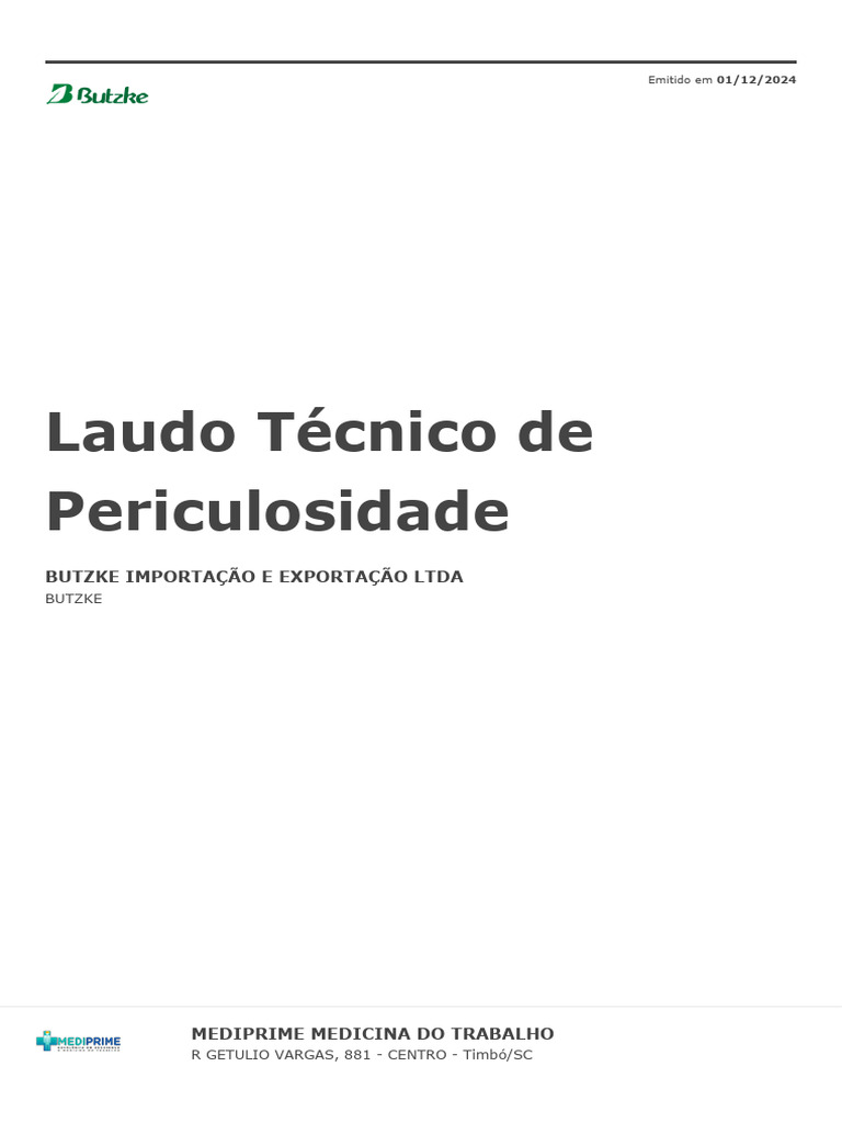 Laudo de Periculosidade Butzke 2024 | PDF | Avaliação de risco