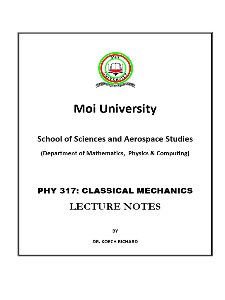 Classical Mechanics Lecture Notes | PDF | Rotation Around A Fixed Axis ...