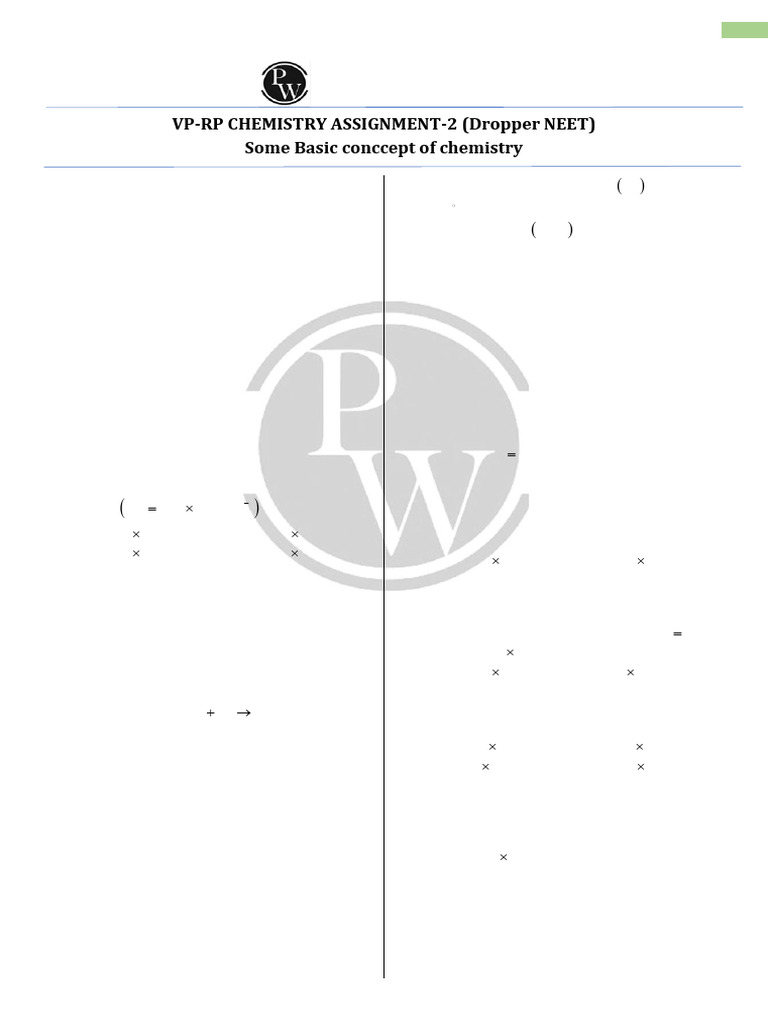 01_Assignment_02_VPRP_Dropper_Chemistry_Some Basic concept of chemistry_Ajay sir_ | PDF | Mole ...