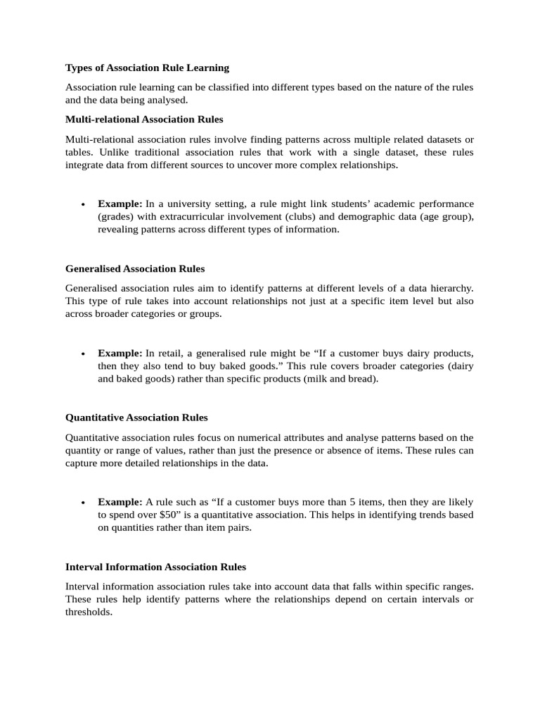 Types of Association Rule Learning | PDF