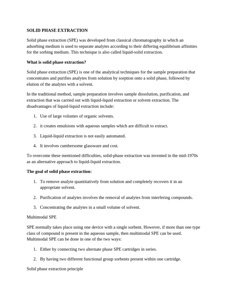 Solid Phase Extraction Notes | PDF | Chromatography | High Performance ...