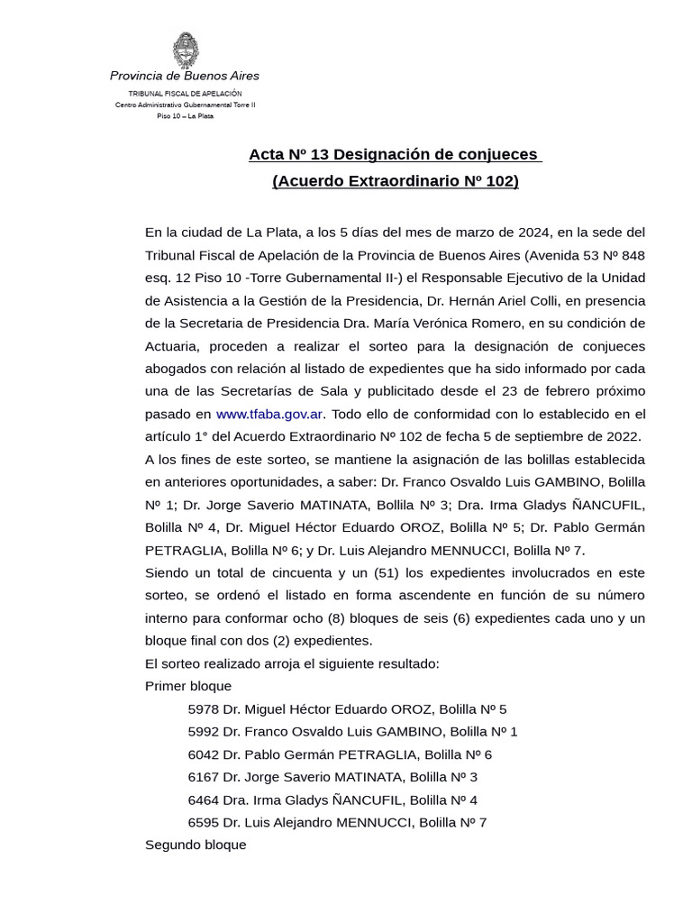 Acta #13 CON PLANILLA ANEXA | PDF