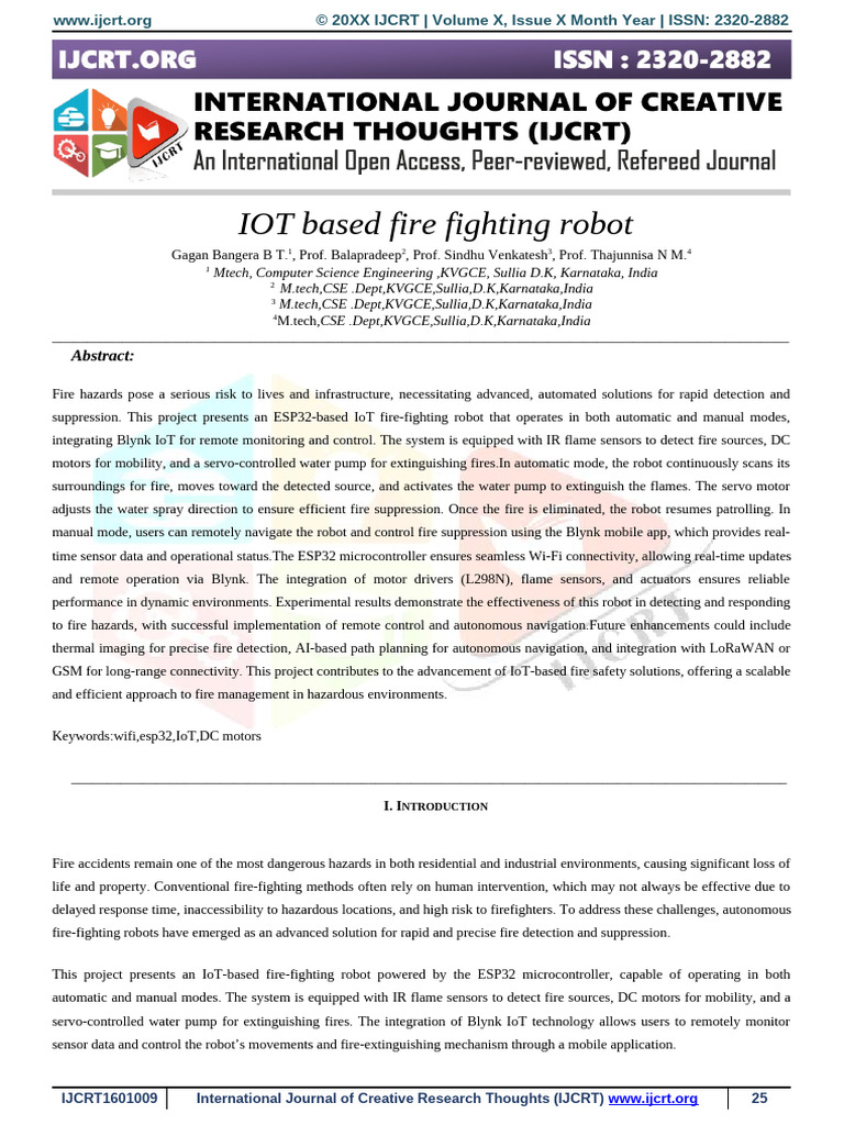 IJRTI - Fier Fighting Robot | PDF | Internet Of Things | Firefighting