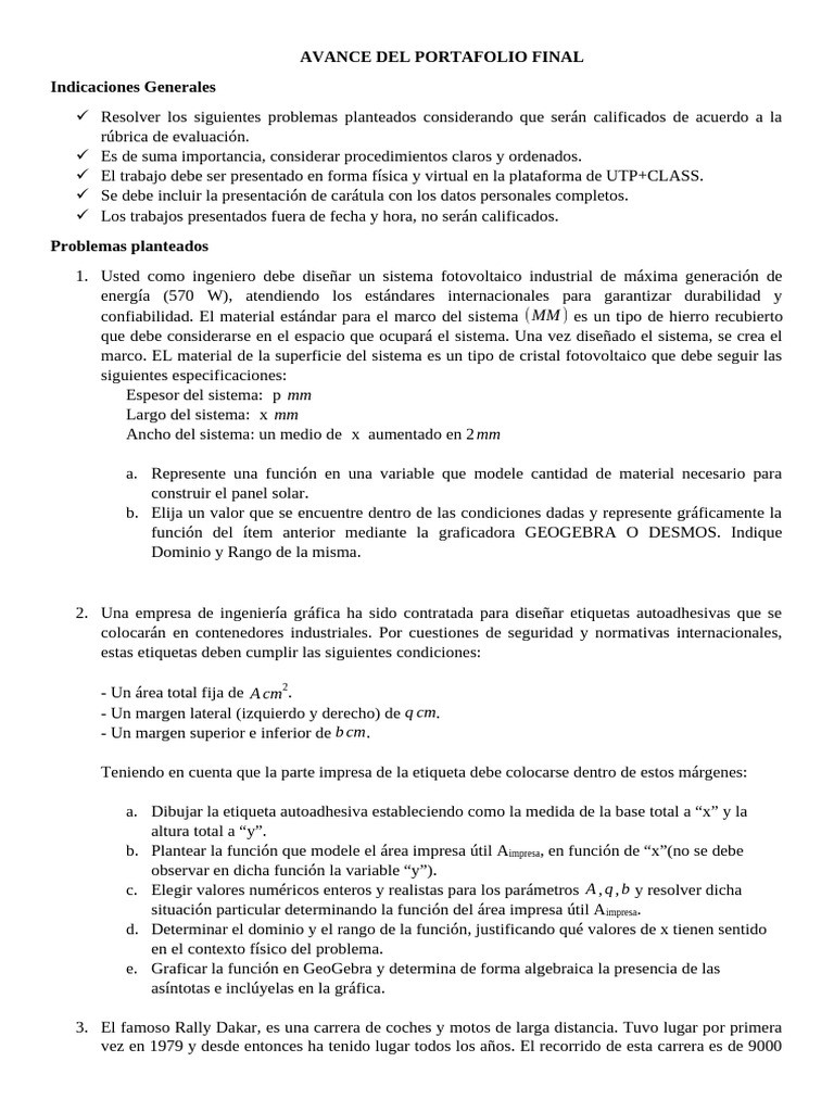 Avance de Portafolio Cálculo I-1 | PDF | Función (Matemáticas) | Velocidad