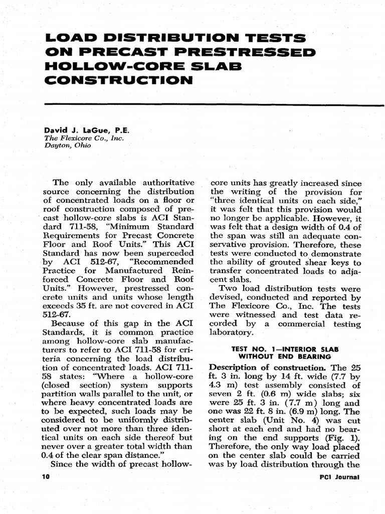 Load Distribution Tests On Precast Prestressed Hollow-Core Slab ...