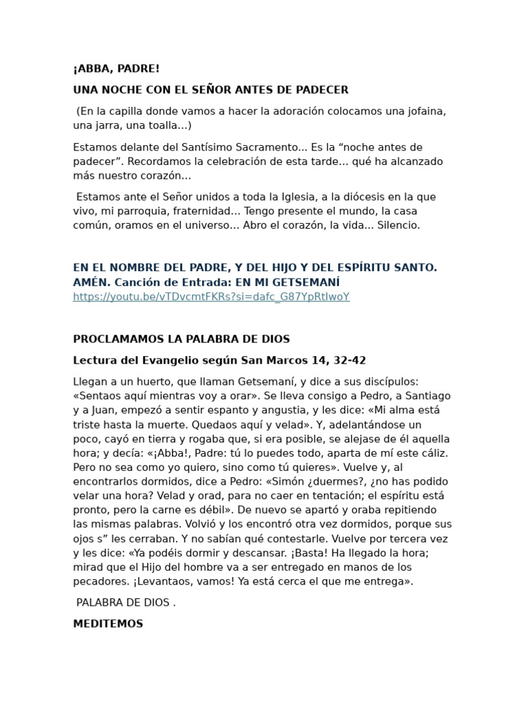 HORA SANTA JUEVES SANTO | PDF | Oración | Jesús