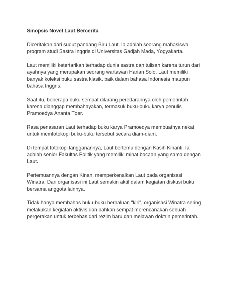 Sinopsis Novel Laut Bercerita | PDF