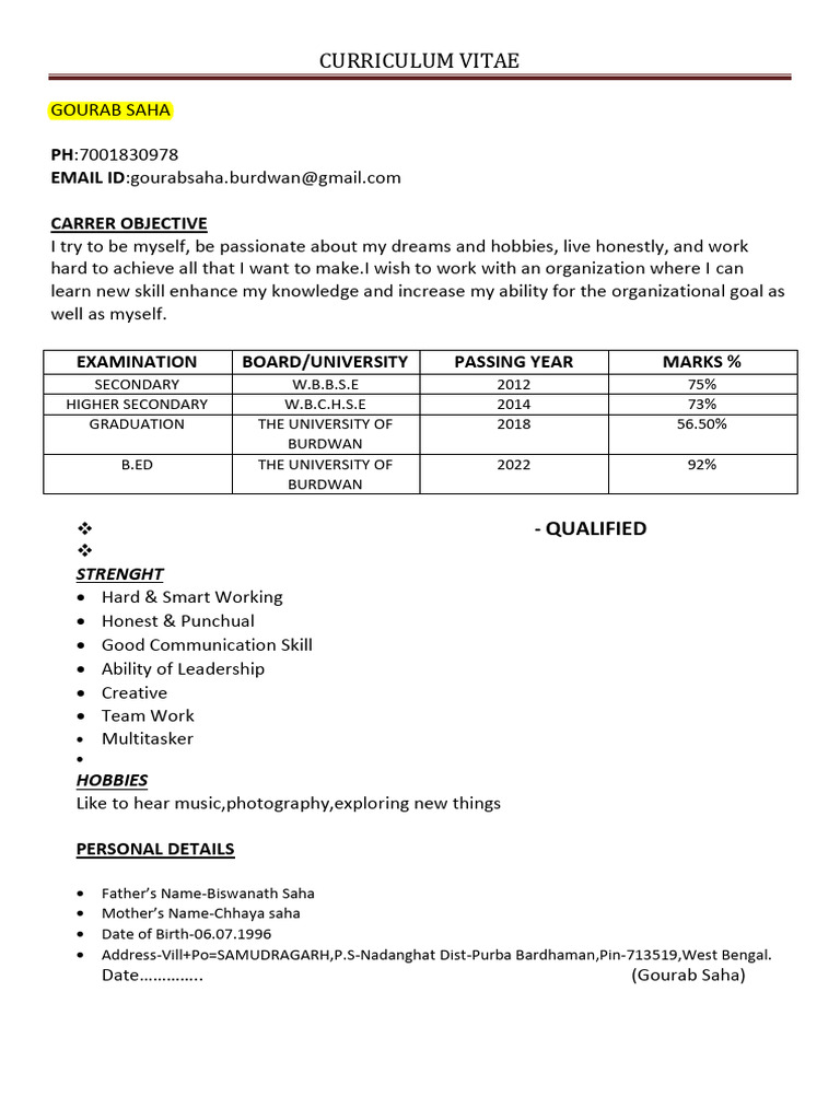 Gourab Saha CV | PDF