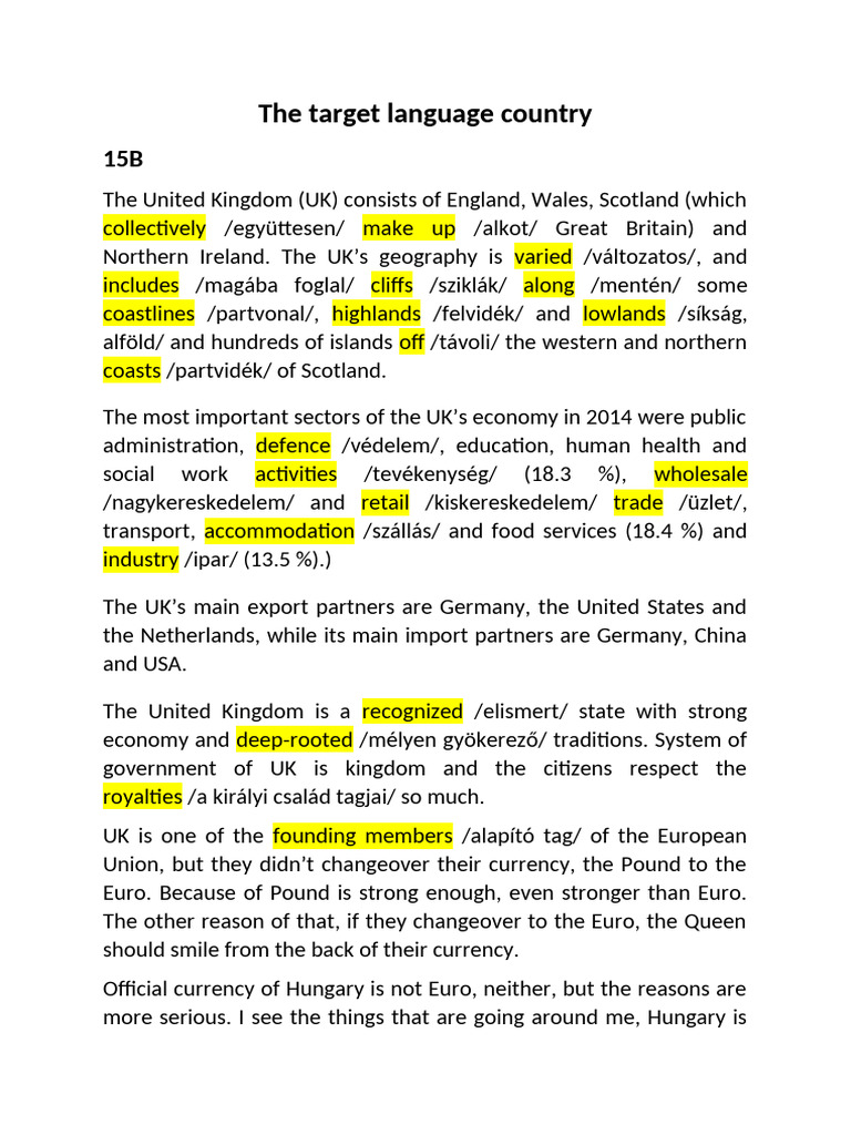 The Target Language Country 15B | PDF | United Kingdom | Euro