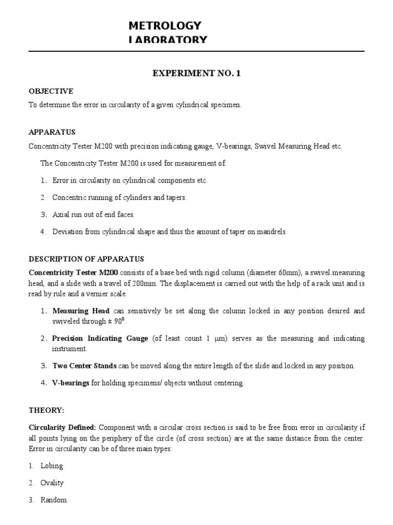 Metrology Laboratory: Experiment No. 1 | PDF | Scientific Observation ...