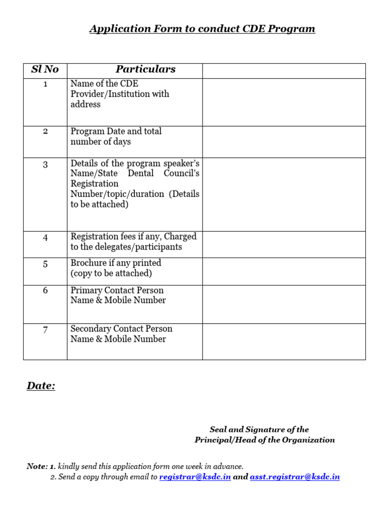 Application Form To Conduct Cde Program | PDF