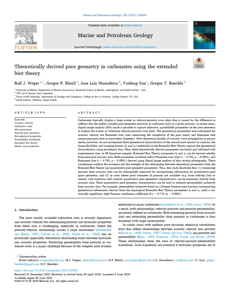 Theoretically Derived Pore Geometry in Carbonates Using The Extended ...