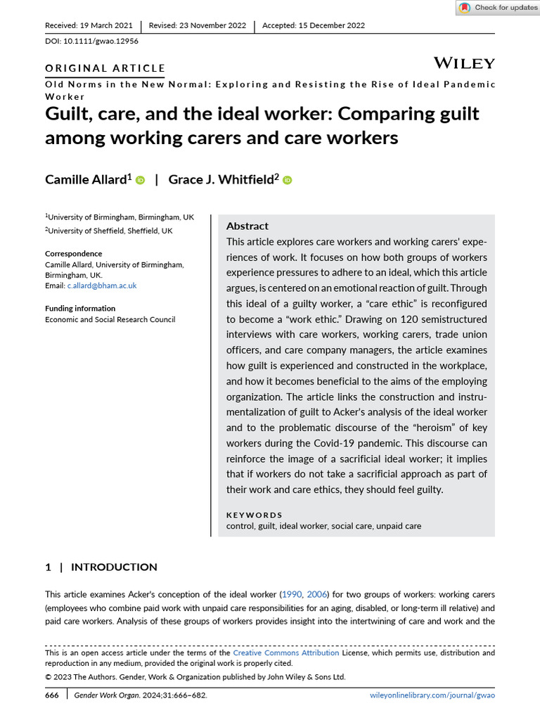 Guilt and the Ideal Worker in Care | PDF | Guilt (Emotion) | Emotions