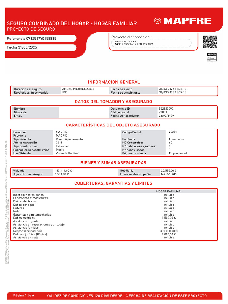PRESUPUESTO Mapfre Hogar | PDF | Póliza de seguros | Seguro