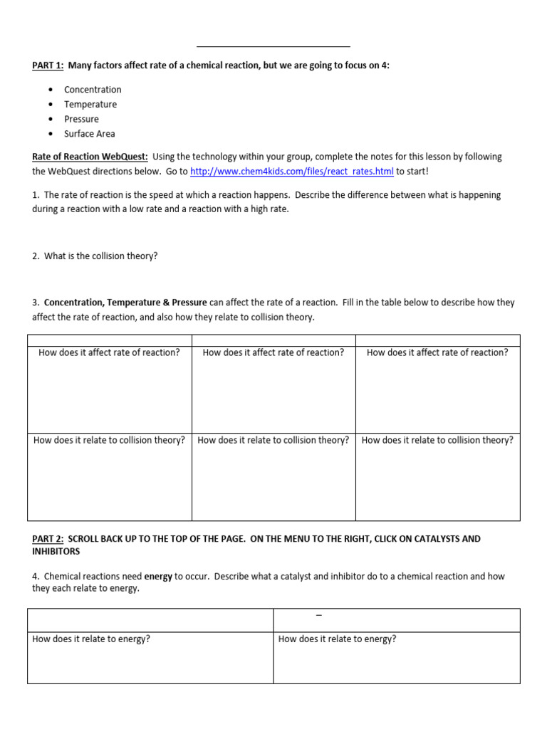 Rate of Reaction WebQuest Guide | PDF | Reaction Rate | Chemical Reactions