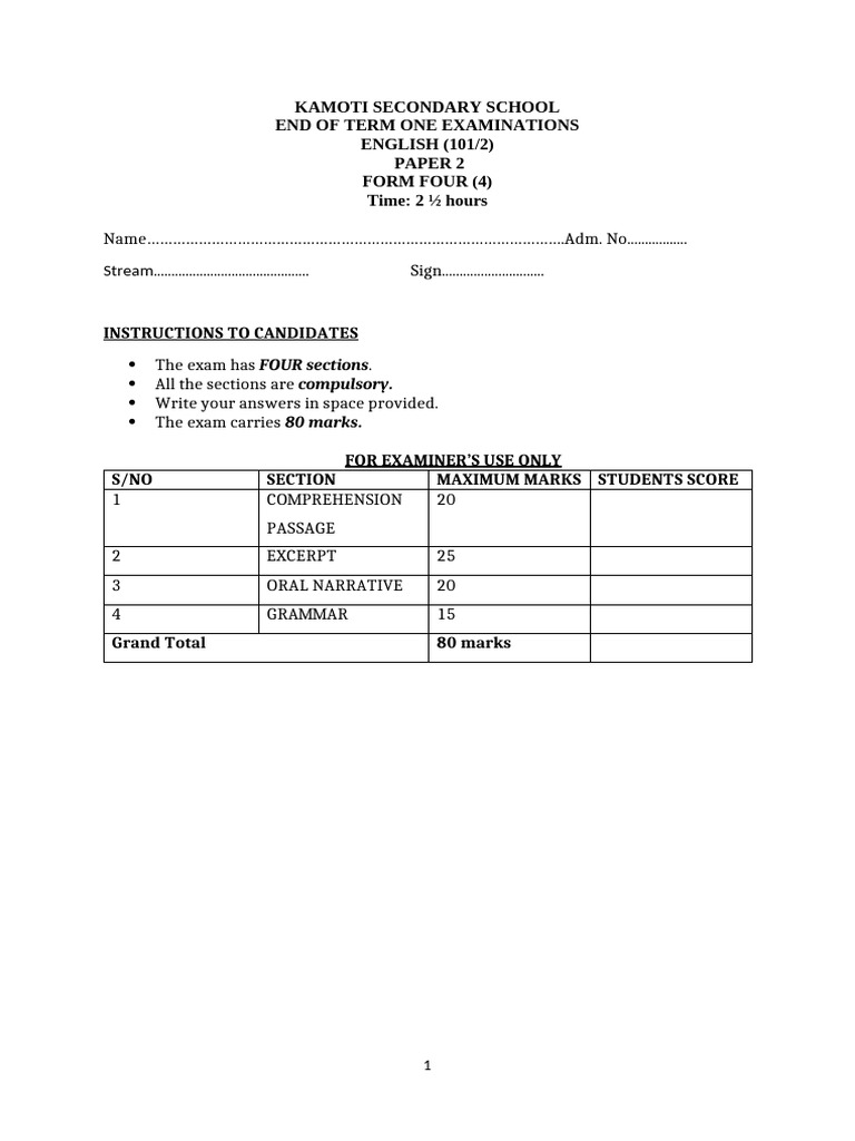 Form 4 English Paper 2 Exam 2023 | PDF