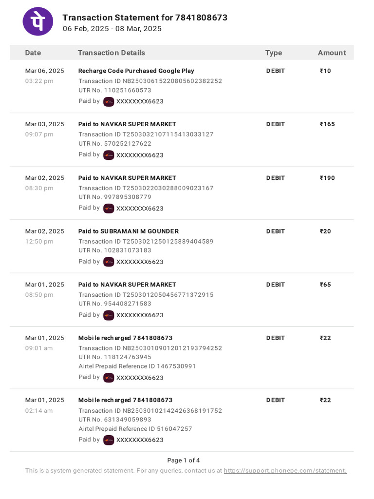 PhonePe_Statement_Feb2025_Mar2025 | PDF | Debit Card | Personal Finance