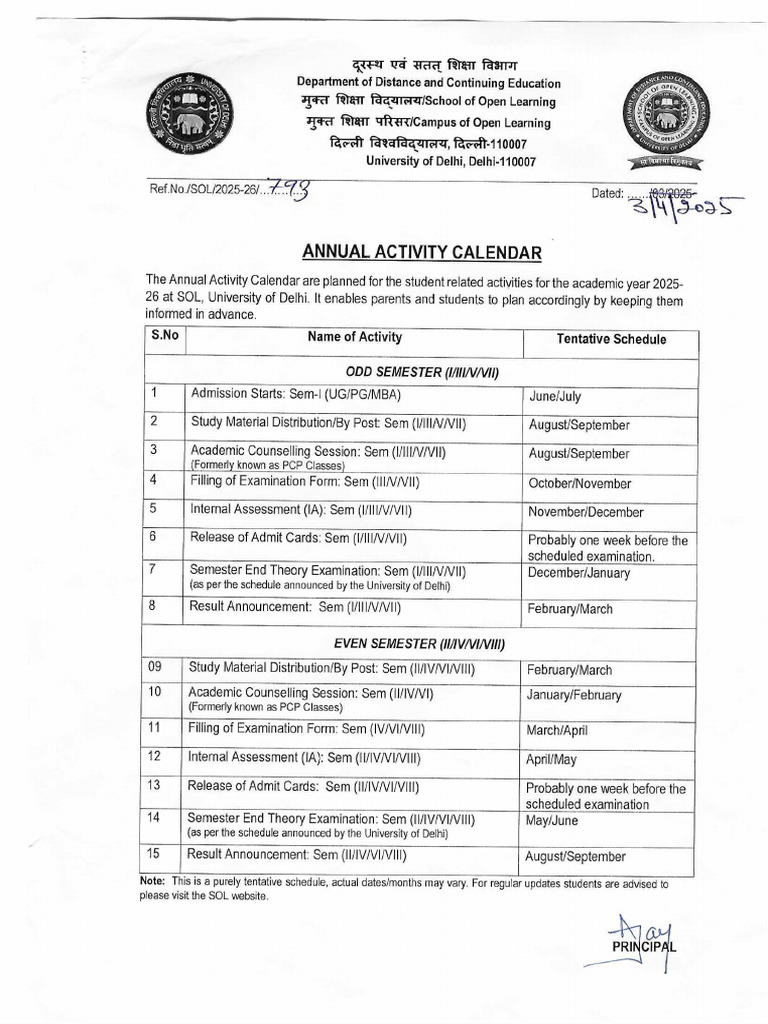 Annual Activity Calendar 2025-26 | PDF
