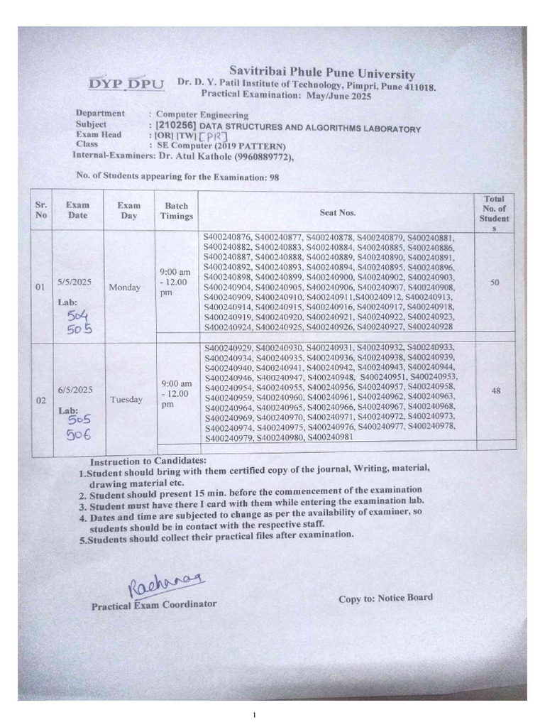 DSAL - PR - Schedule | PDF