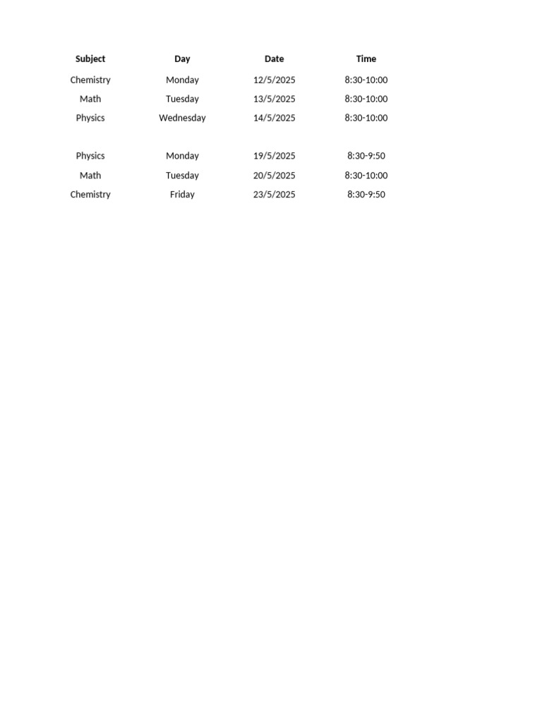 Exam Timetable May Session | PDF