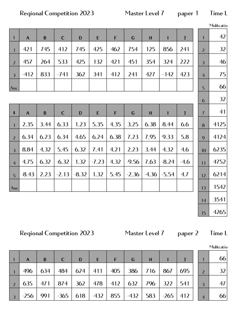Regional Competition 2023: Master Level 7 Papers | PDF