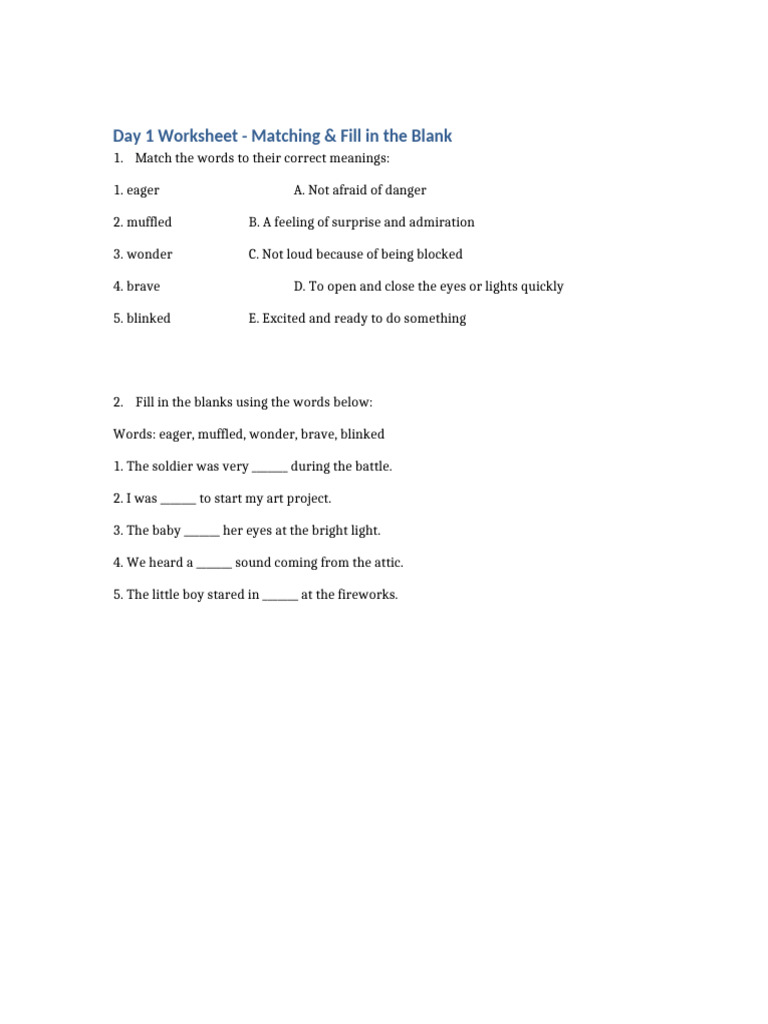 Day1 Worksheet Matching FillBlanks | PDF