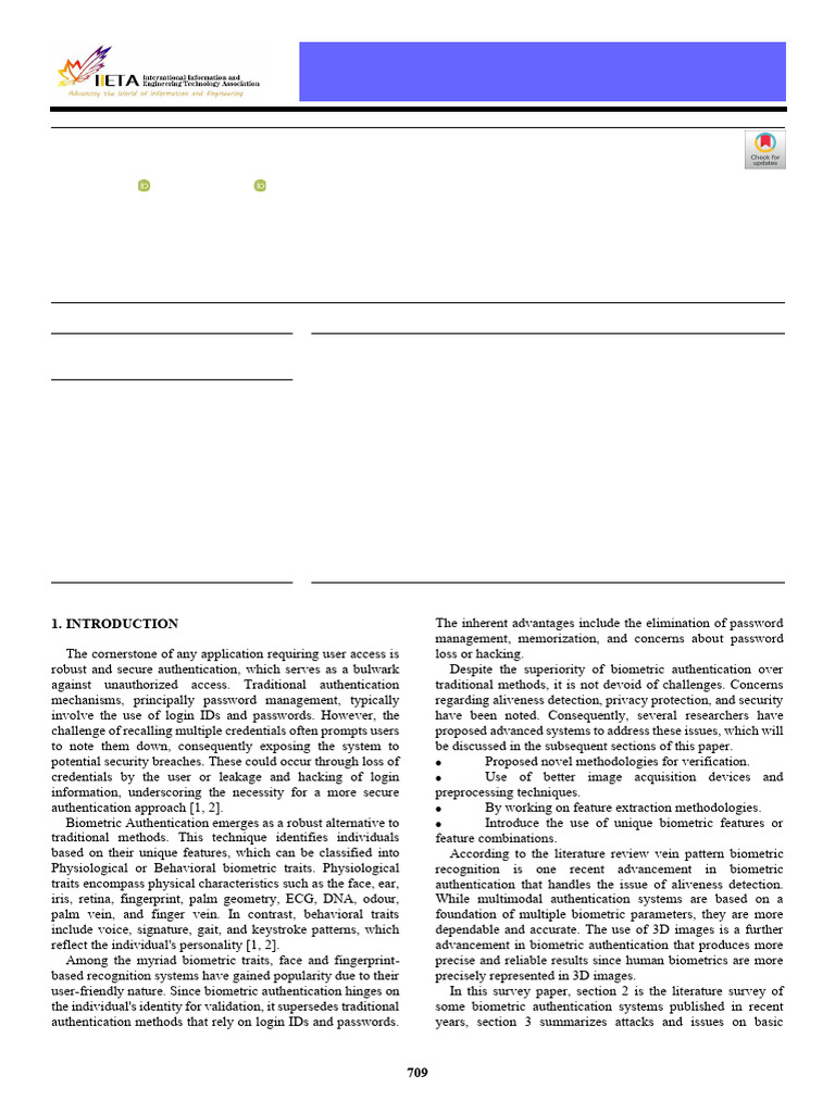 Advancements in Biometric Authentication Systems a Comprehensive Survey on Internal | PDF ...