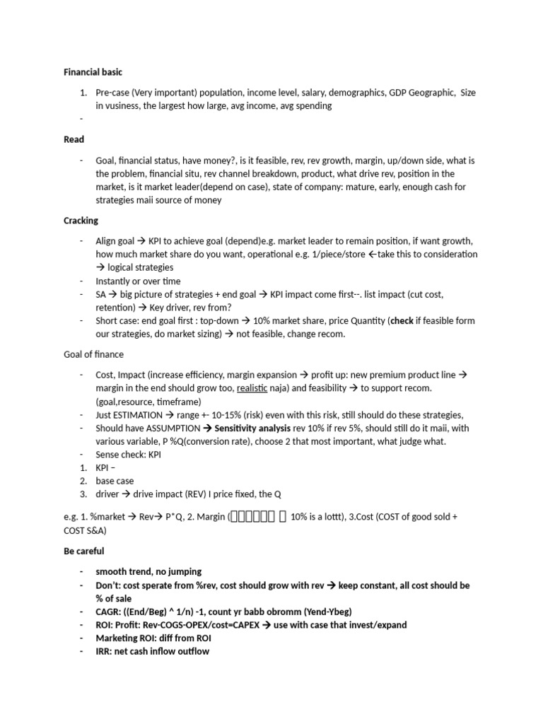 Financial Case Team Cheat Sheet | PDF | Internal Rate Of Return | Prices