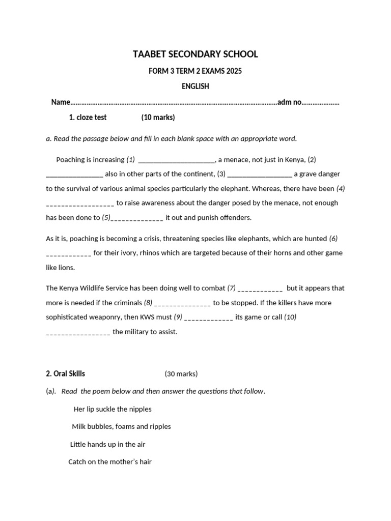 Form 4 English t2-WPS Office | PDF | Poaching | Crime & Violence