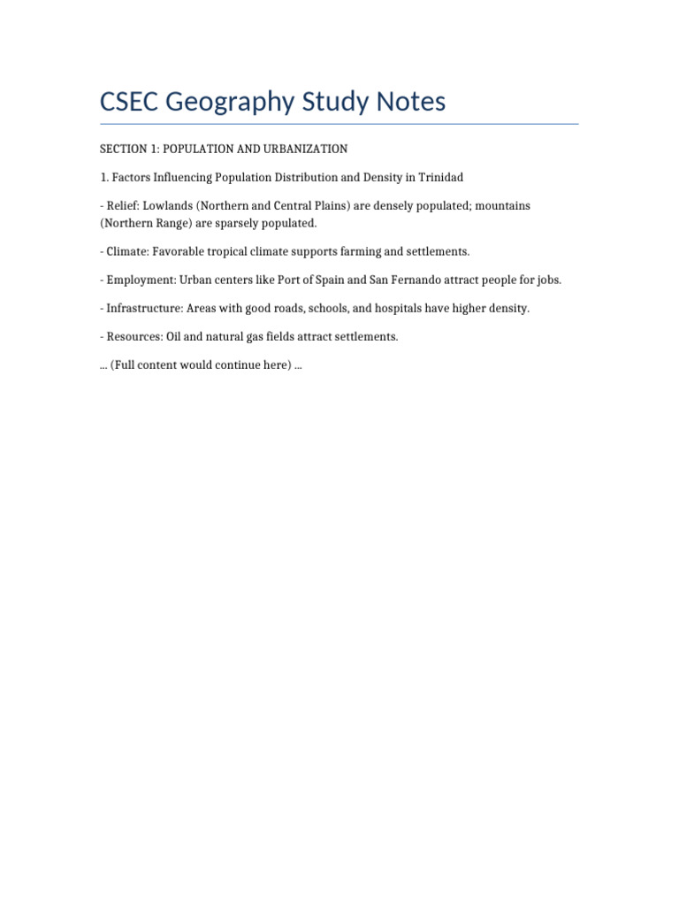 CSEC Geography Study Notes | PDF