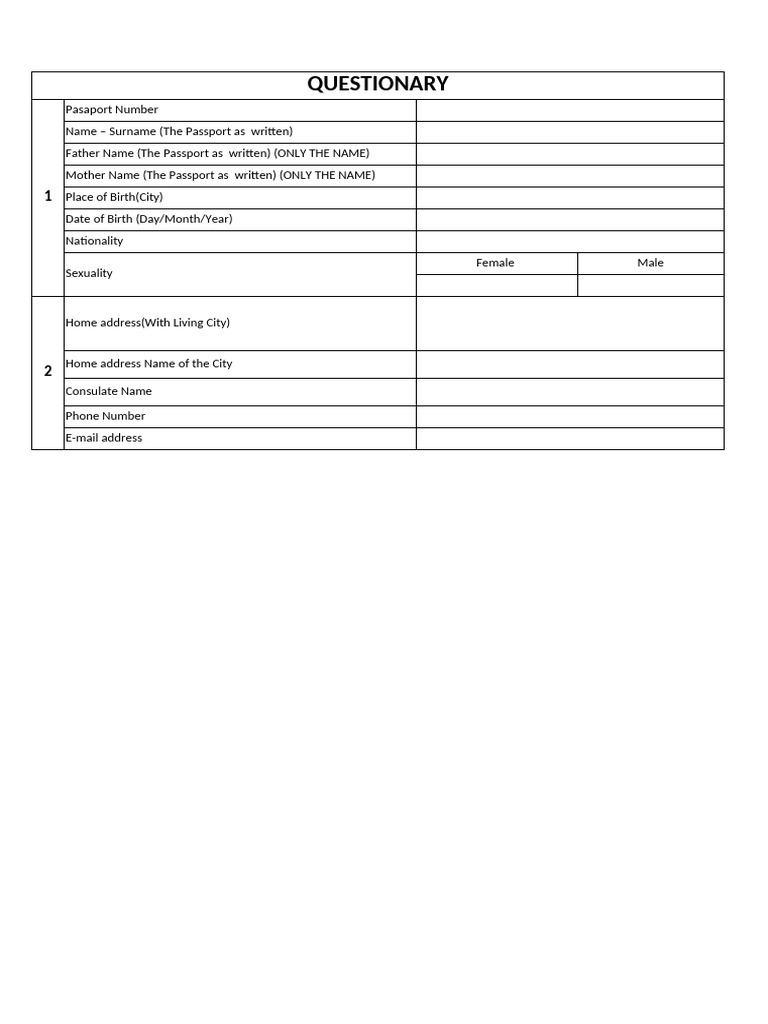 Questionary 2025 | PDF