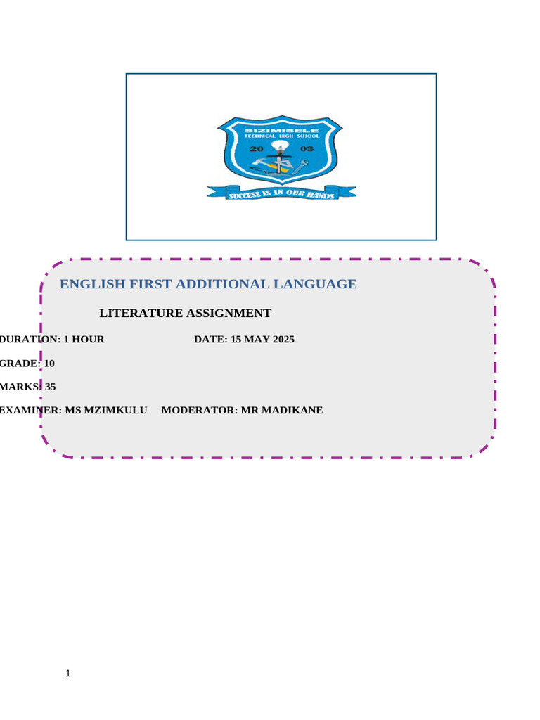 Grade 10 English Literature Assignment | PDF