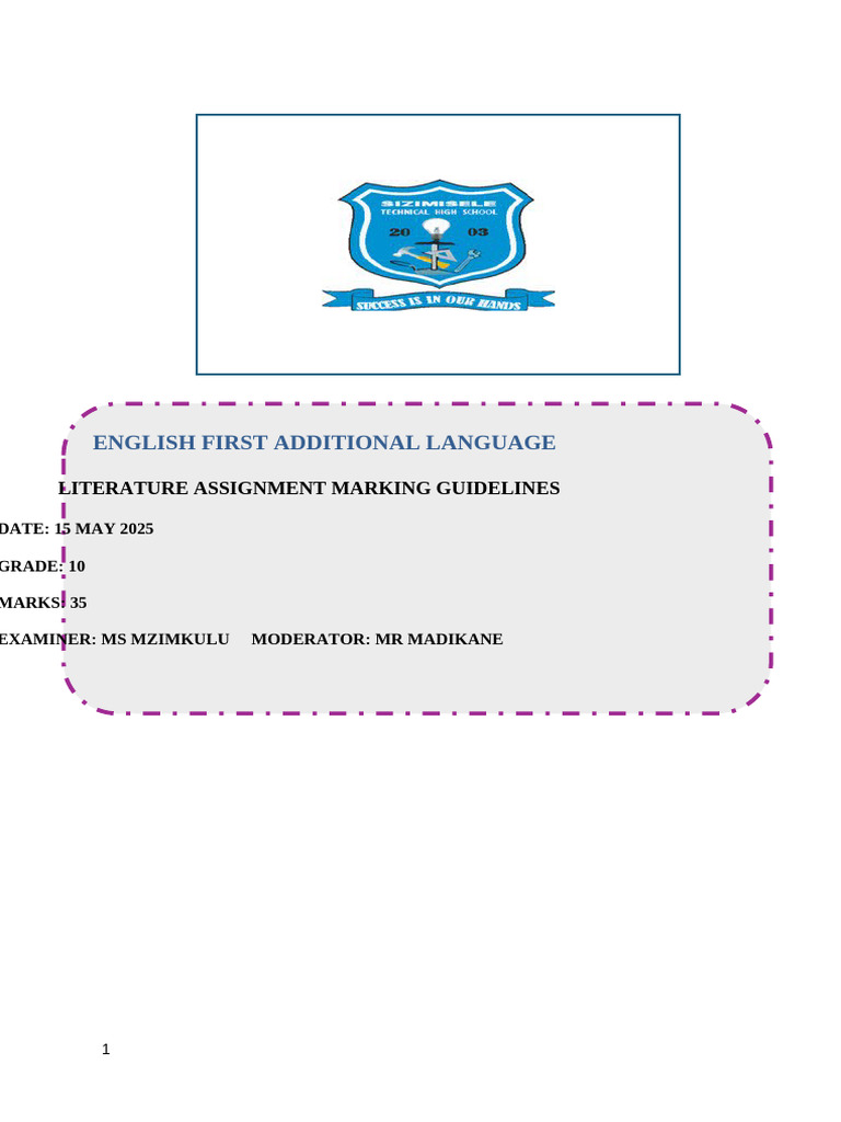 2025 Grade 10 Literature Assignment | PDF | Poetry