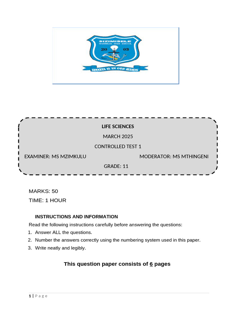 Life Science March Controlled Test | PDF | Reproduction | Bacteria