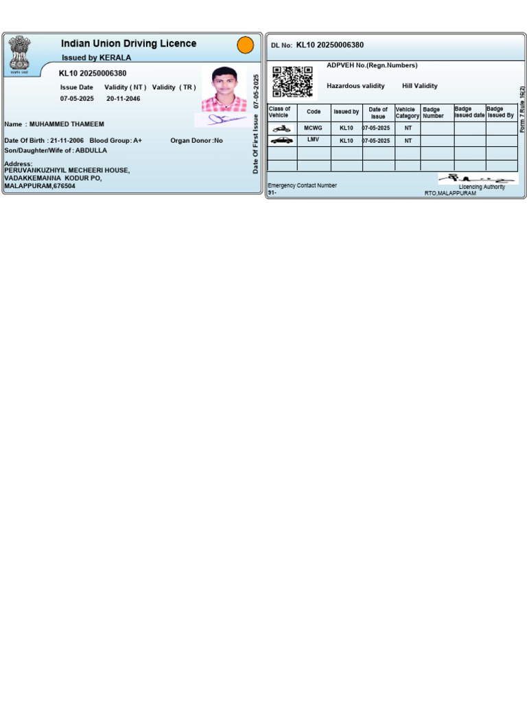 Kerala Driving Licence Download PDF | PDF