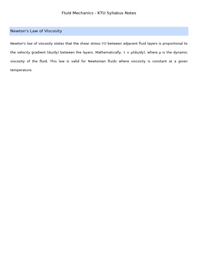 KTU Fluid Mechanics Syllabus Notes | PDF | Pressure | Buoyancy