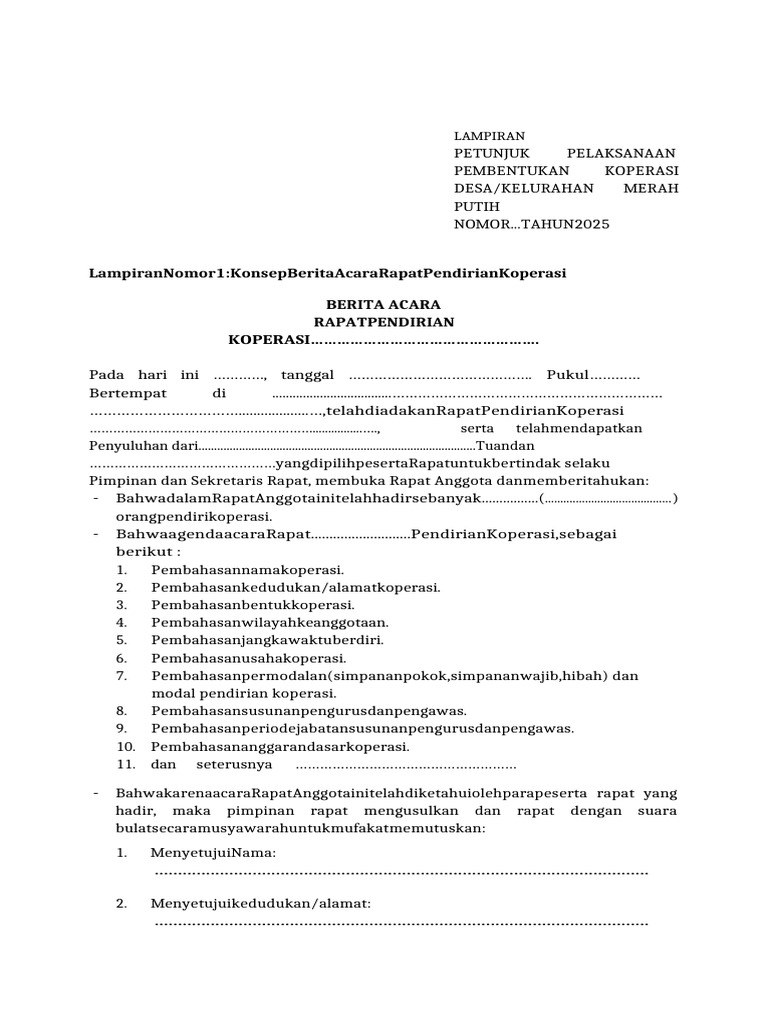 Lampiran 1 Draft Pembentukan Koperasi Desa Merah Putih | PDF
