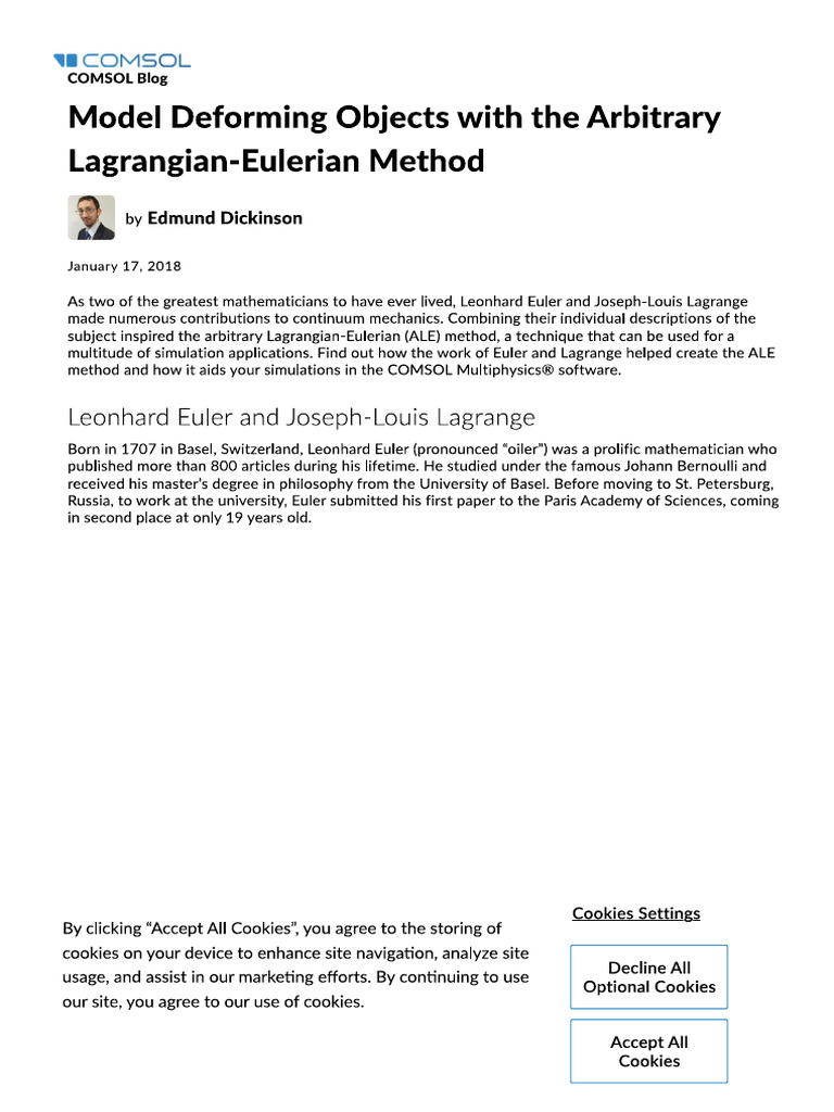 ALE-Arbitrary Lagrangian Eulerian Method - COMSOL | PDF