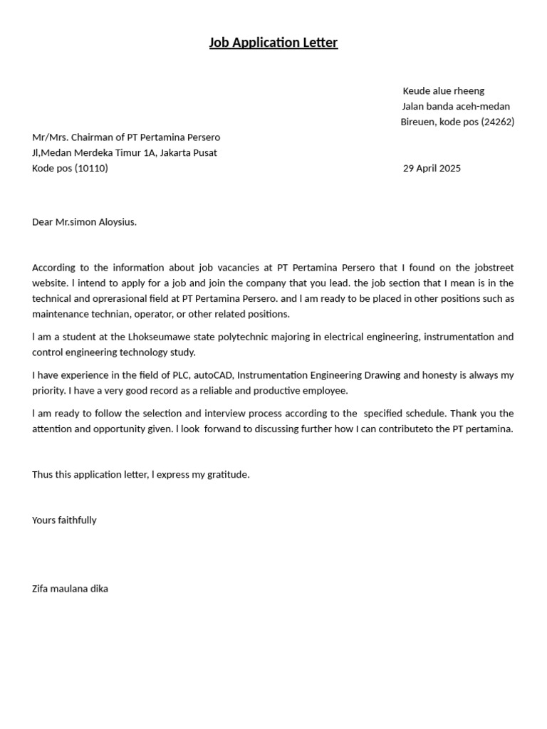 Job Application Letter - Docx Dika | PDF