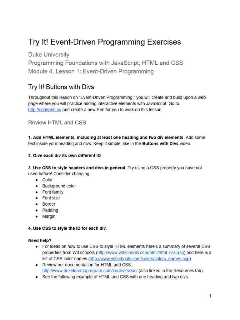 4.1 Tryit Event-Driven Programming Exercises | PDF | Html | Software Development